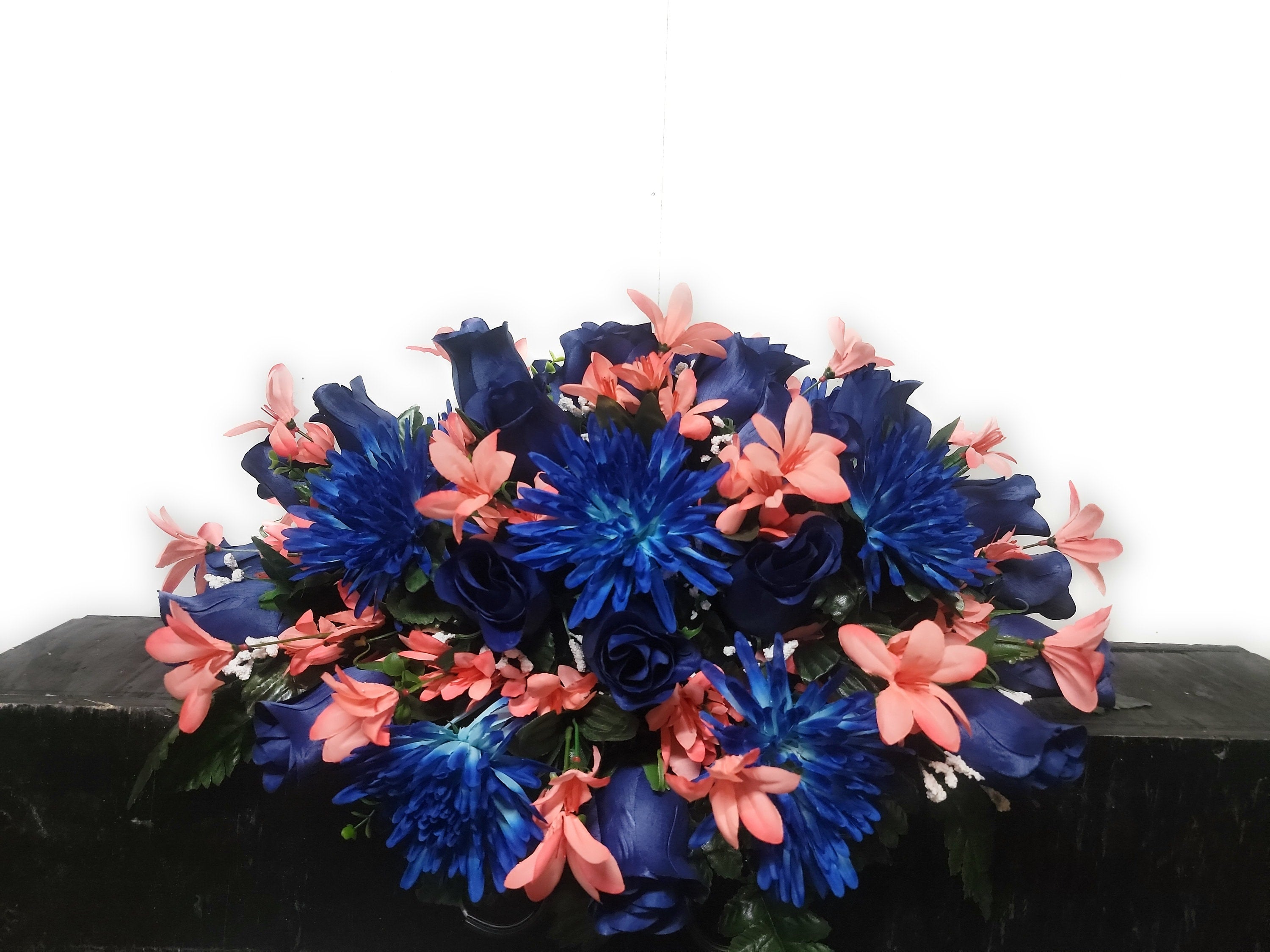 Ready to Ship Cemetery Flowers Saddle Cemetery Saddle blue yellow oran ...