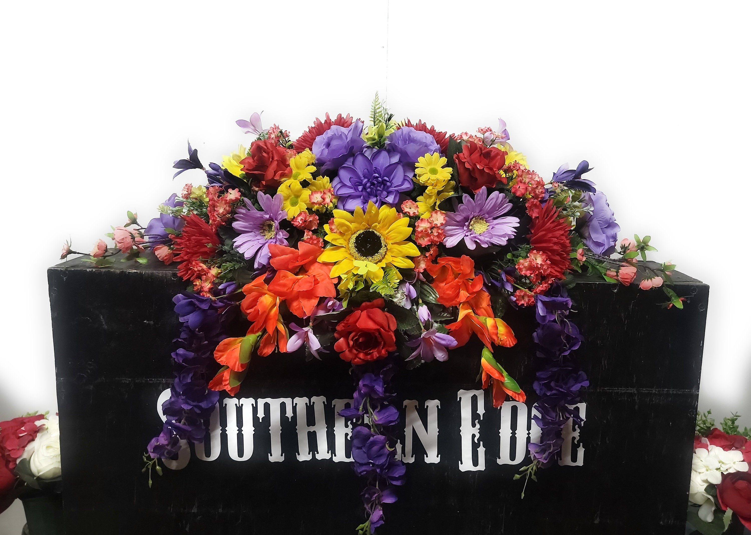 Southern Edge Style Flowers, Colorful Bright Headstone Saddle, Memoria